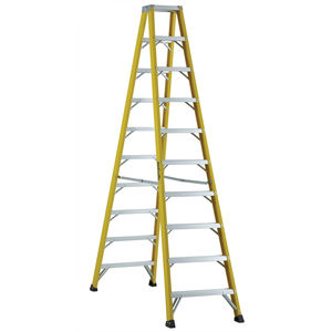 10' Type 1A 300lb Capacity 9-Step Yellow Fiberglass Rock River® Two-Way ...