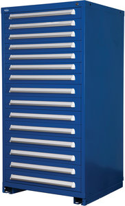 59"H x 30"W x 27-3/4"D Fastenal Blue Steel 15-Drawer 416-Compartment ...